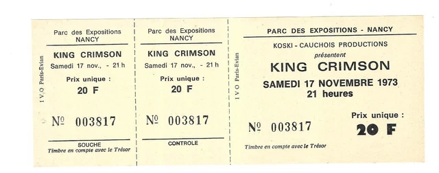RARE / TICKET Billet De Concert - King Crimson : Live A Nancy ( France ...