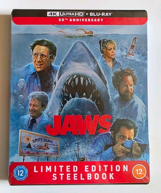 JAWS 4K UHD + Blu-ray UK STEELBOOK (50th Anniversary) UK release New sealed £44.50 - PicClick UK