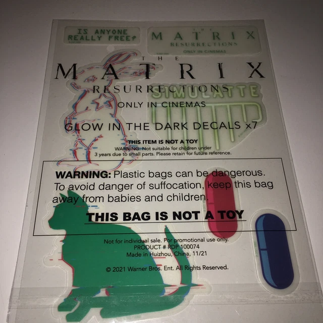 THE MATRIX RESURRECTIONS Rare press kit glow in the dark decals , New £ ...