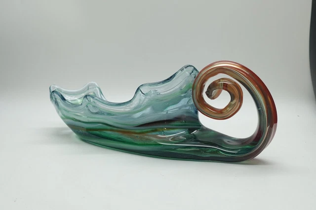 VINTAGE SOONER HAND Blown MCM Cornucopia Bowl Blue and Brown Swirl Art ...