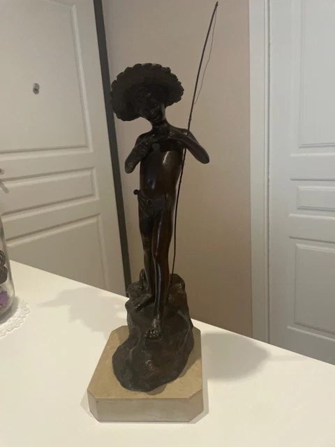 GIOVANNI VARLESE (1888-1922) Napoli Antica Statua Pescatorello Su Base ...