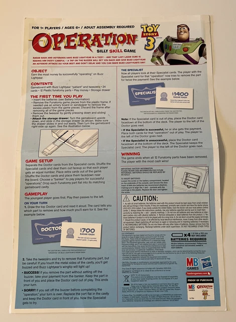 TOY STORY 3 Operation Game by Hasbro - 2009 Ed - Replacement ...