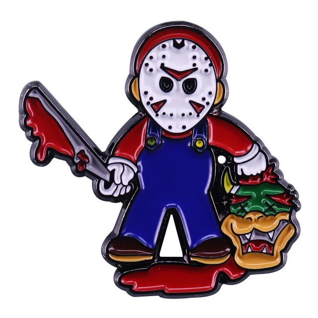 SUPER MARIO COSPLAY Friday the 13th Jason Voorhees Metal Enamel Badge ...