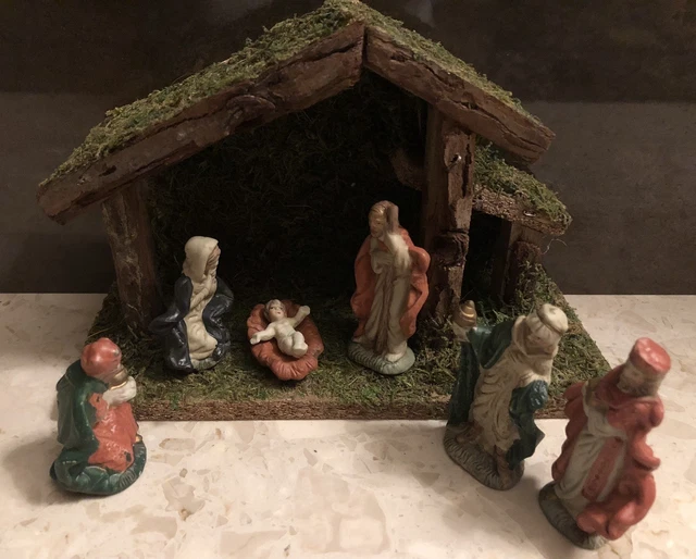 CHRISTMAS NATIVITY SCENE Set Stable With 7 Ceramic Figures Christmas ...