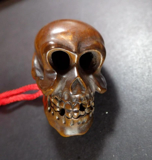 NETSUKE WOOD CARVING Skull Head 1 9 Inch Japanese Art Inro Ojime 181 