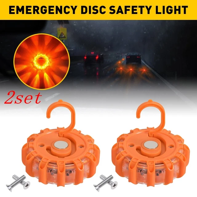 2X LED ROAD Flares SOS Disc Safety Light Roadside Flashing Warning ...