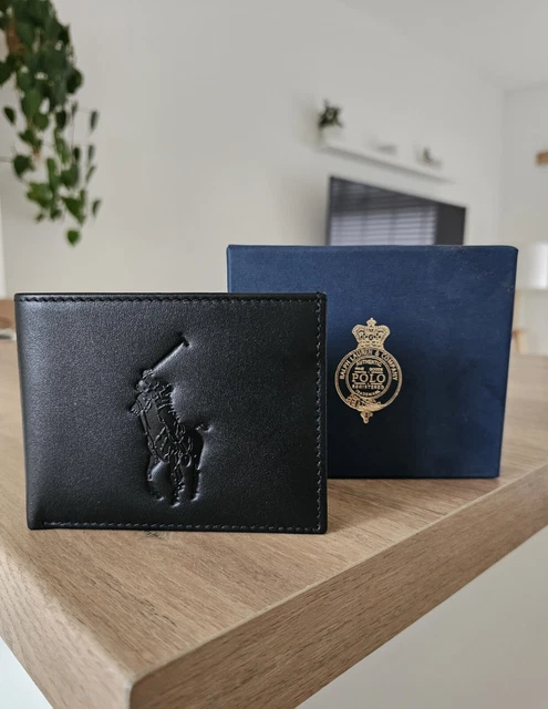 POLO RALPH LAUREN Big Pony Black Leather Wallet ID Window Mens With ...