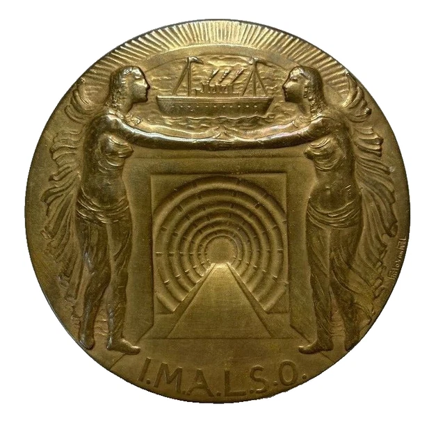 BELGIUM ANTWERP SCHELDE Tunnel 1933 Bronze Art Medal by Van Riel 70mm ...