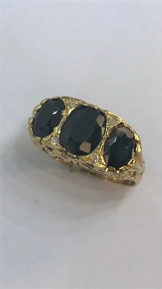 HALLMARKED SOLID 18CT gold sapphire and diamond 7 stone Victorian style ...