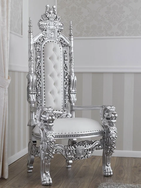 TRÔNE LION KING style Baroque Moderne fauteuil royal feuille argent ...