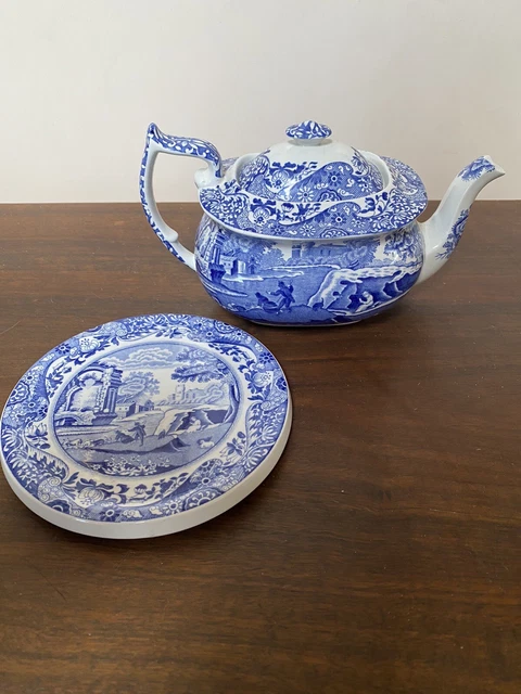 SPODE ENGLAND BLUE and White Italian Motif Teapot and Trivet £54.35 ...