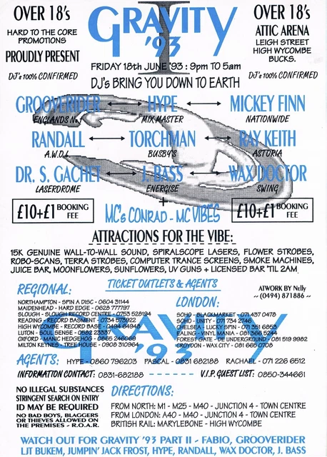 GRAVITY RAVE FLYER Flyers 18/6/93 A4 Attic Arena High Wycombe ...