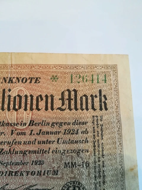 REICHSBANKNOTE FÜNFZIG MILLIONEN Mark 1.September.1923 Grüner Stern EUR ...