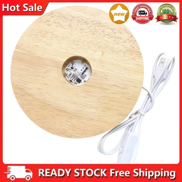 4 INCH LED Display Stand Wood Light Up Base Round for Resin Art ...