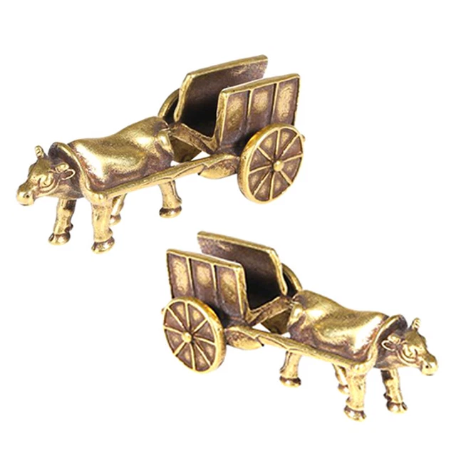 MINI BRASS FIGURINE Of Ox Statue Cow Cart Accessories Pendant Statue ...