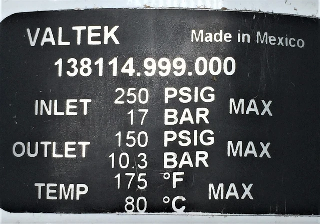 VALTEK 138114.999.000 PNEUMATIC Air Filter-Regulator 1/4inch Npt 250 PSi SIRA 15 EUR 1.502,77 ...