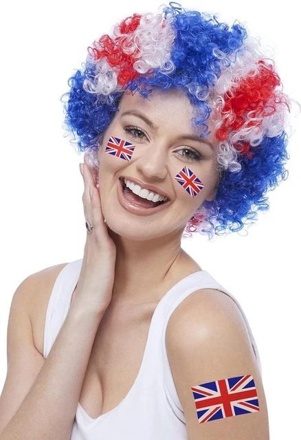 SMIFFYS 42346 UNION Jack Afro Wig, Unisex Adult, Red, Blue & White, One ...