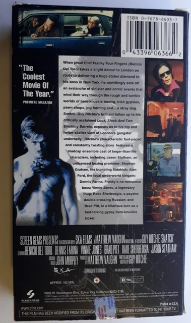 SNATCH (VHS, 2001) Brad Pitt, Jason Statham, Benicio Del Toro $4.00 ...