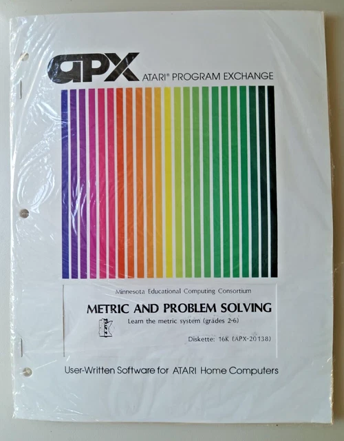 METRIC & PROBLEM Solving;Atari 400/800/LX/XE; Disk w/manual APX-20138 ...