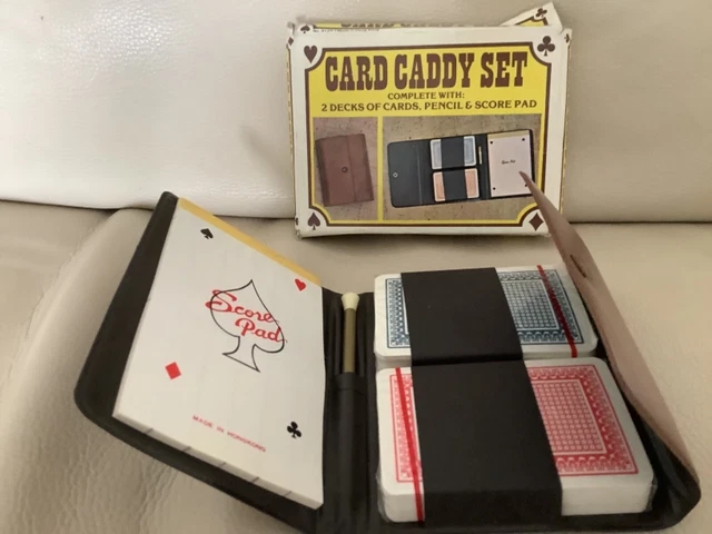 VINTAGE CARD CADDY Set Made in Hong Kong 9129 Deck of Cards x 2 pencil ...