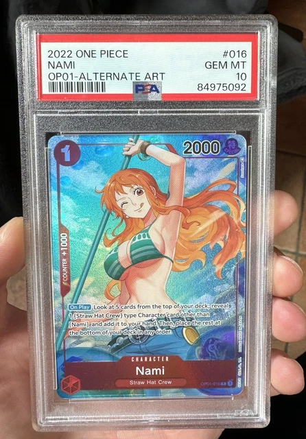 PRE ERRATA PSA 10 Nami ONE PIECE CARD GAME Romance Dawn OP01-016 Alt Art #2 EUR 1.181,72 ...