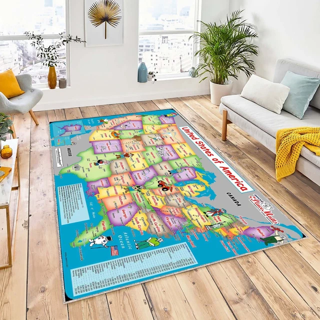 UNITED STATES MAP and Satellite Rug, Map of USA with State Names Carpet ...