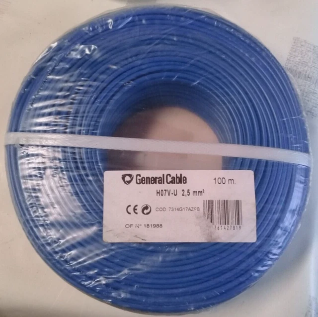 FIL ÉLECTRIQUE RIGIDE (conducteur) H07V-U 2.5mm² bleu en couronne de ...