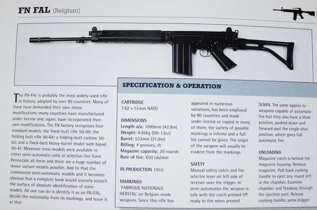 FN FAL ASSAULT Rifle Gun Picture Out of Print Spec Sheet Article Decor ...