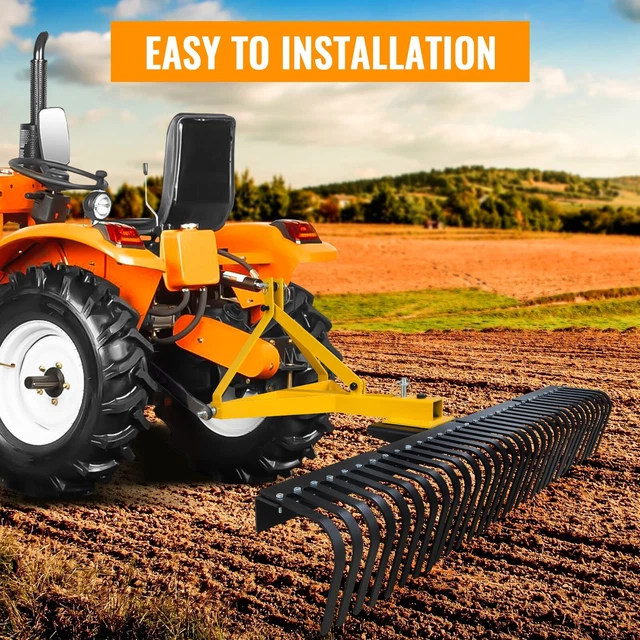 3 POINT 5FT Landscape Rock Rake w/ Heavy Duty Tines Pin Hitch Category ...