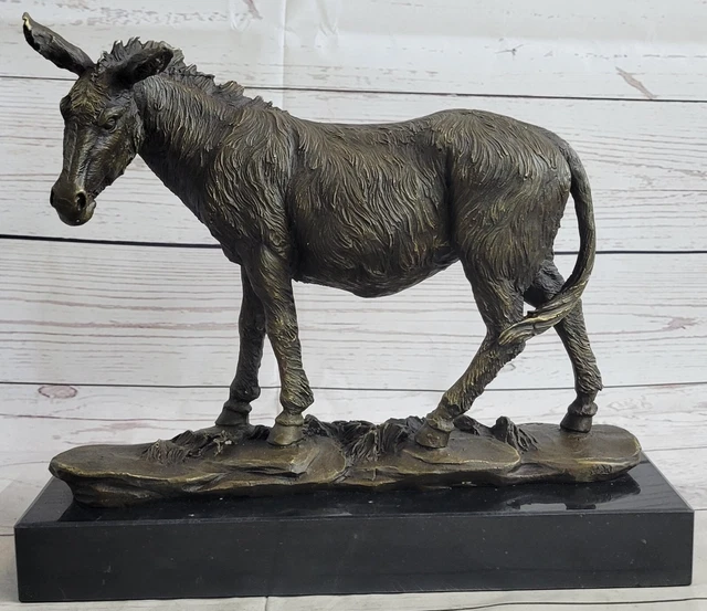 BRONZE SCULPTURE ART Deco Donkey Mule Handcrafted Detailed Marble Base ...