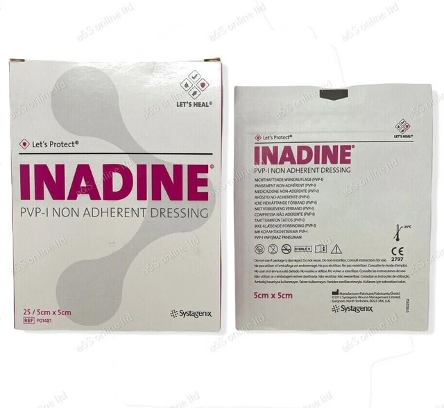 INADINE IODINE NON Adherent Dressings 5cm x 5cm Antimicrobial Wound ...