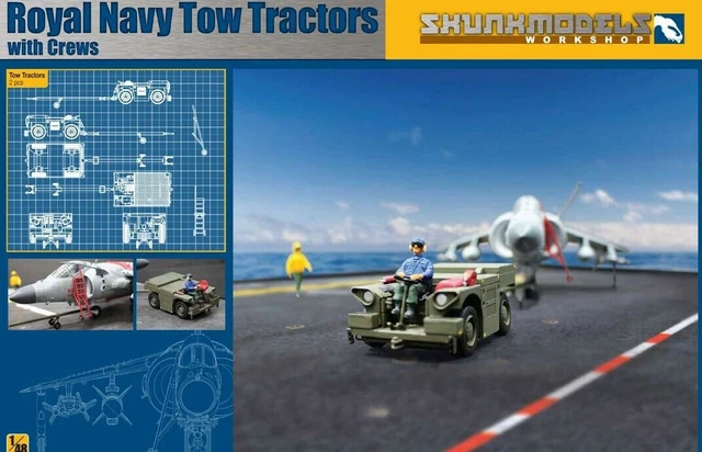 SKUNKMODELS 1/48 2X Royal Navy Tow Tractors w/ Crew & Sea Harrier ...