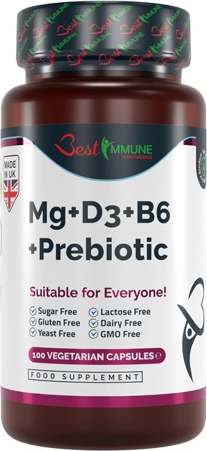 IMMUNE BOOST MAGNESIUM Lactate Vitamins B6 & D3 and Inulin Prebiotic ...