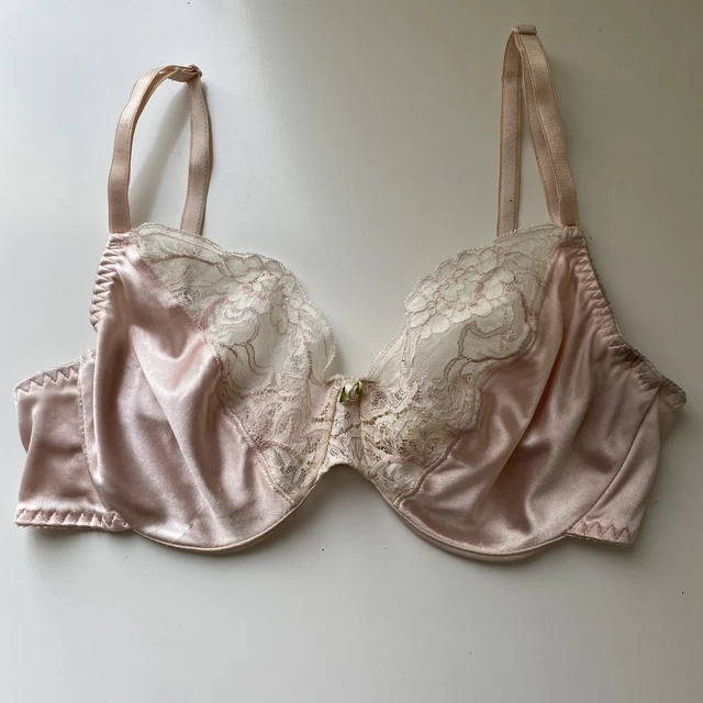 VINTAGE VICTORIAS SECRET Gold Crown Satin & Lace Underwire Bra Pink 36C ...
