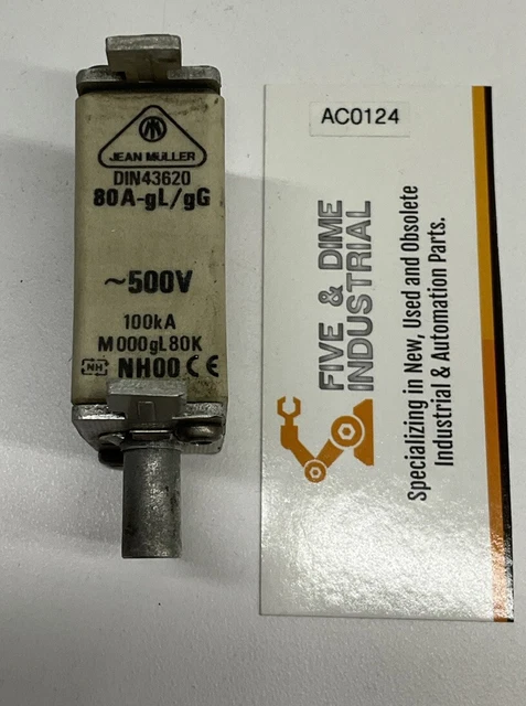 JEAN MULLER 80A-GL/GG 80-Amp 500VAC Type DIN43620 NH00 Fuse Link (BL202 ...