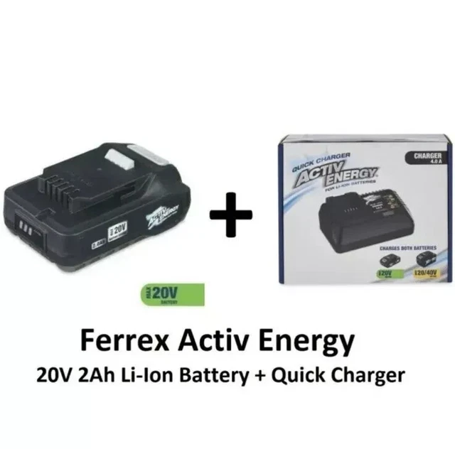 BATTERIE FERREX ACTIV Energy 20v 2Ah + chargeur rapide pour batterie Li ...
