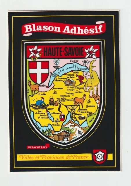 CPM BLASON ADHESIF .HAUTE SAVOIE 74.Carte geo..Villes et provinces de France. EUR 1,85 - PicClick FR