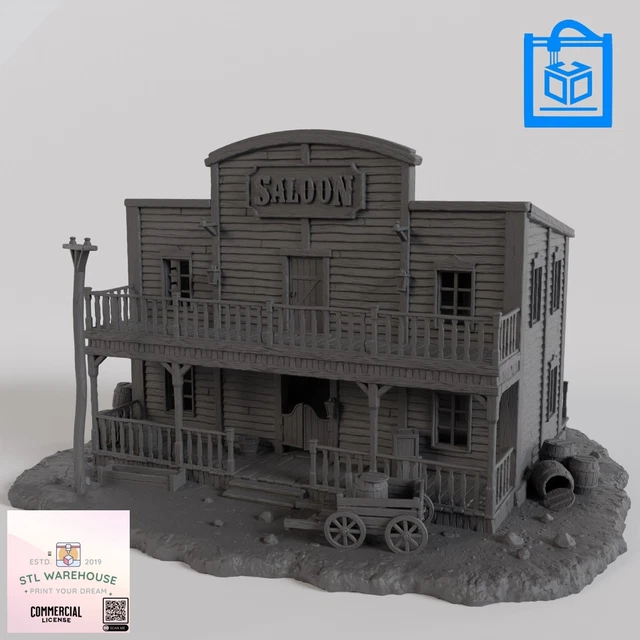 TWO STOREY WILD West Saloon Tabletop Gaming Terrain 3D Printed 15/20/28 ...
