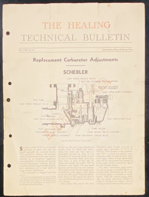 HEALING TECHNICAL BULLETIN 1936 Schebler Replacement Carburetor ...