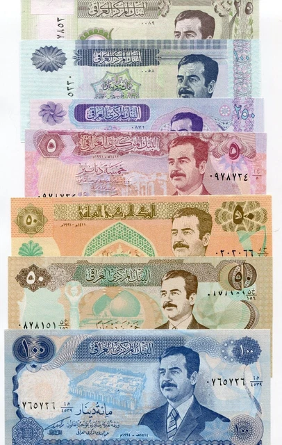 7 NOTE SET Saddam Hussein Money Iraq Dinar Banknotes Paper Money Set £ ...