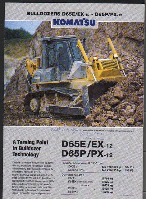 KOMATSU D65E/EX-12 AND D65P/PX-12 Tracked Bulldozers Brochure Leaflet £ ...