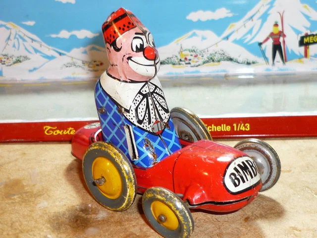 ANCIEN JOUET France Joustra Bimbo Clown Mecanique Cle Tole 1950 Mont ...