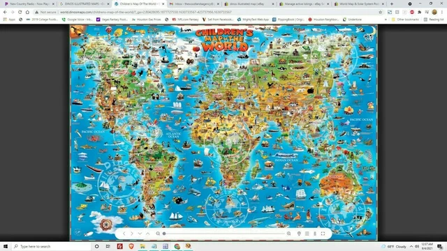 WORLD MAP & Solar System Posters Laminated 54"x38" by Dinos Illustrated ...