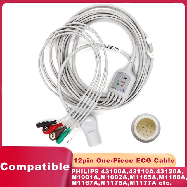 5-LEAD ECG EKG Cable Wire Compatible Patient Monitors Snap Type Used ...