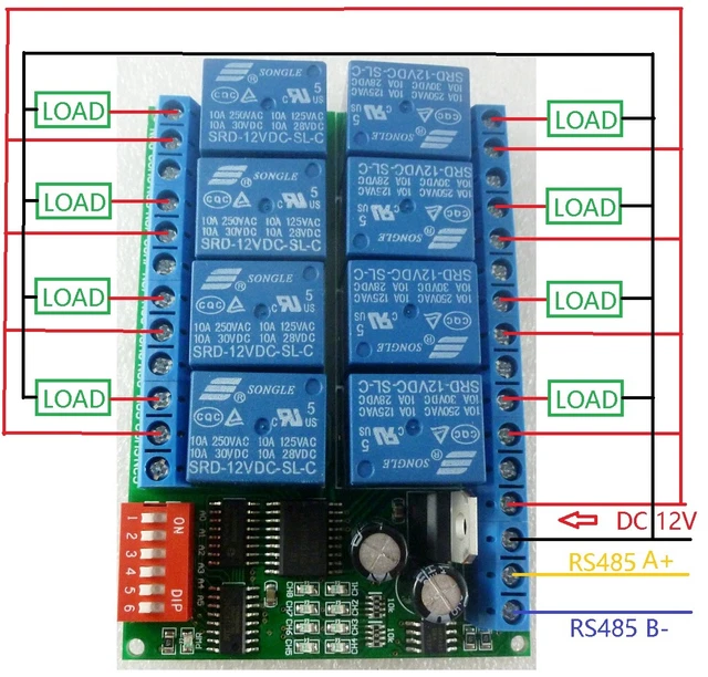 1 PCS 8 Channel DC 12V RS485 Relay Module Modbus RTU 485 Remote Control ...