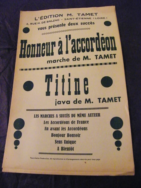 & SPARTITO ONORE Fisarmonica Tamet Titine 1954 Music Sheet " EUR 13,47 ...