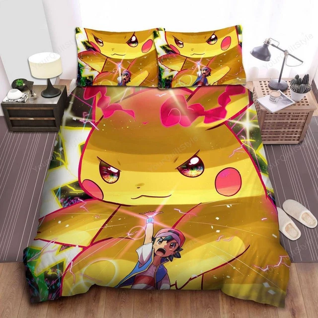 POKEMON HUGE PIKACHU Behind Ash Satoshi Quilt Duvet Cover Set Doona ...