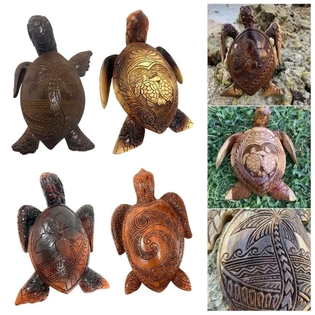 FIGURINE TURTLES RESIN Statue Hawaiian Sea Turtle Wood Carving Statue ...
