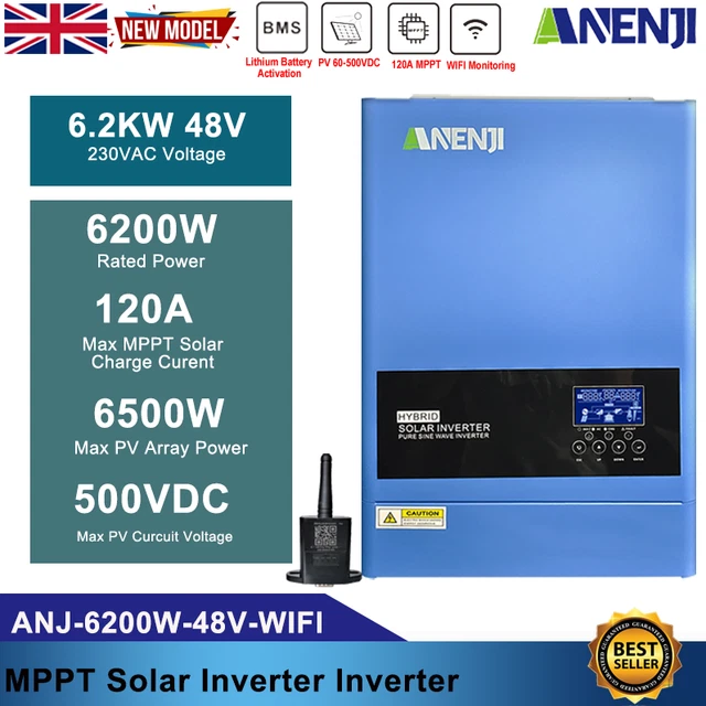 6200W HYBRID SOLAR Inverter Off-Grid MPPT 120A 220/230V 500V Pure Sine ...