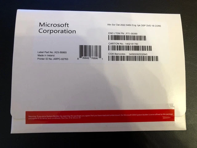 MICROSOFT WINDOWS SERVER 2022 Datacenter OEM pack £133.11 - PicClick UK